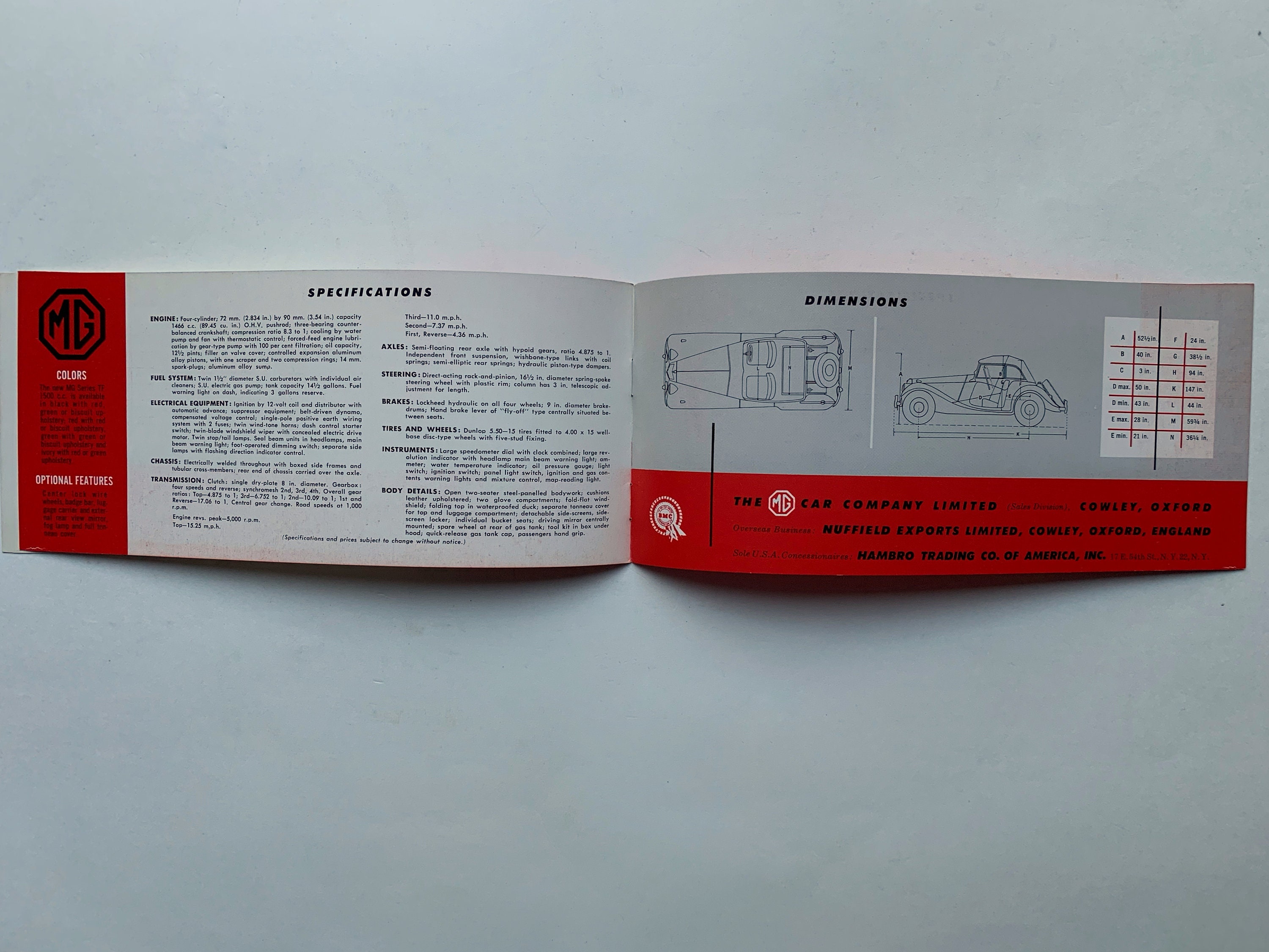 1954 MG Dealer Sales Brochure and Spec Sheet British Cars - Etsy