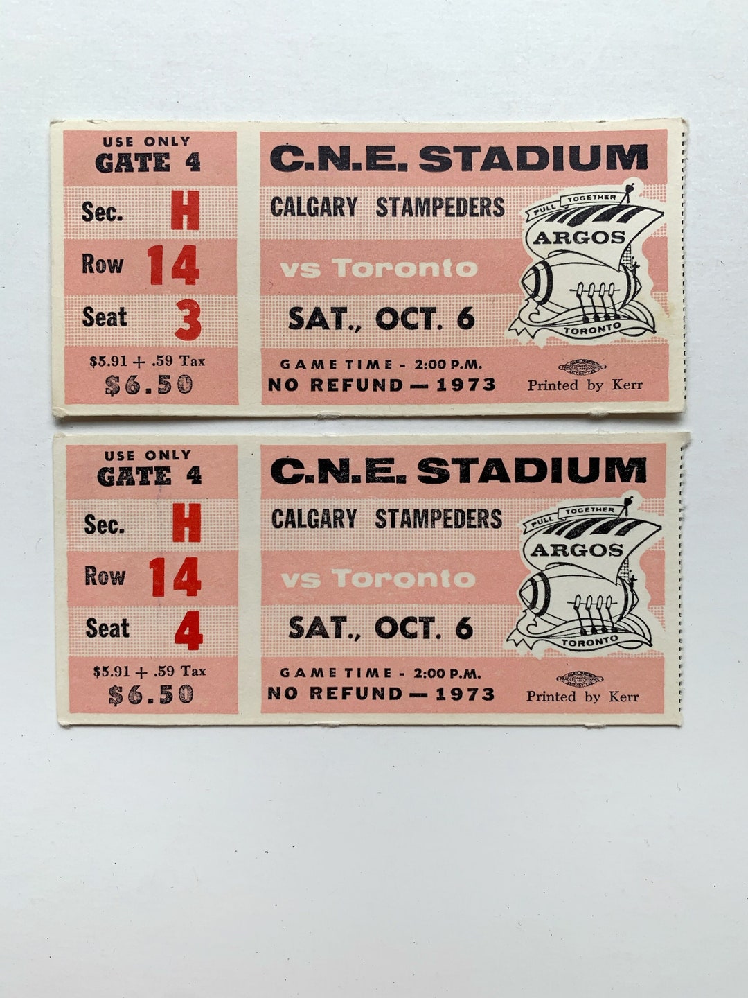 Pair of 1973 CFL Toronto Argos VS Calgary Stampeders Tickets - Etsy
