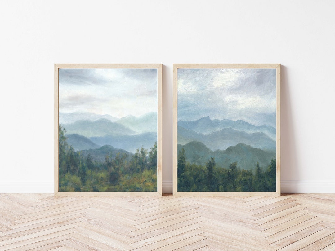 Set of 2 Prints of Oil Paintings Virginia Landscape Green Field Sky ...