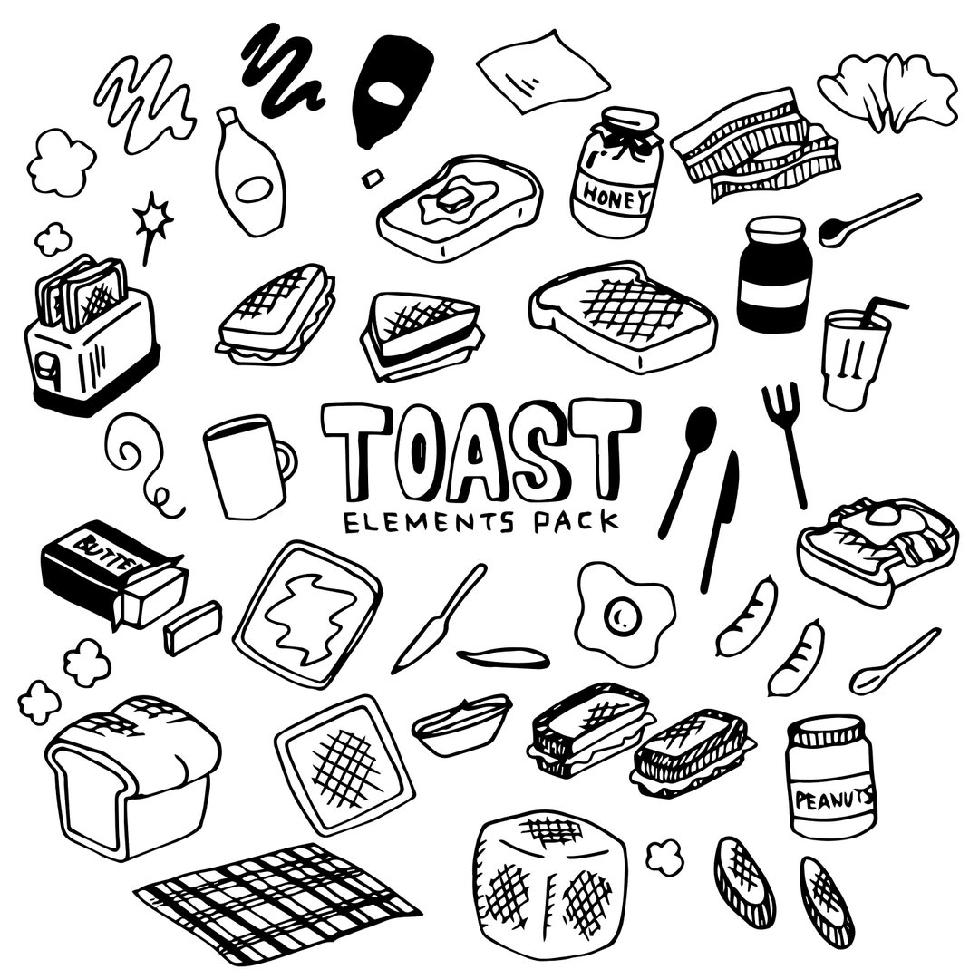 Toast Illustration Pack (elements)/food,bread/doodle Clip Art/hand ...