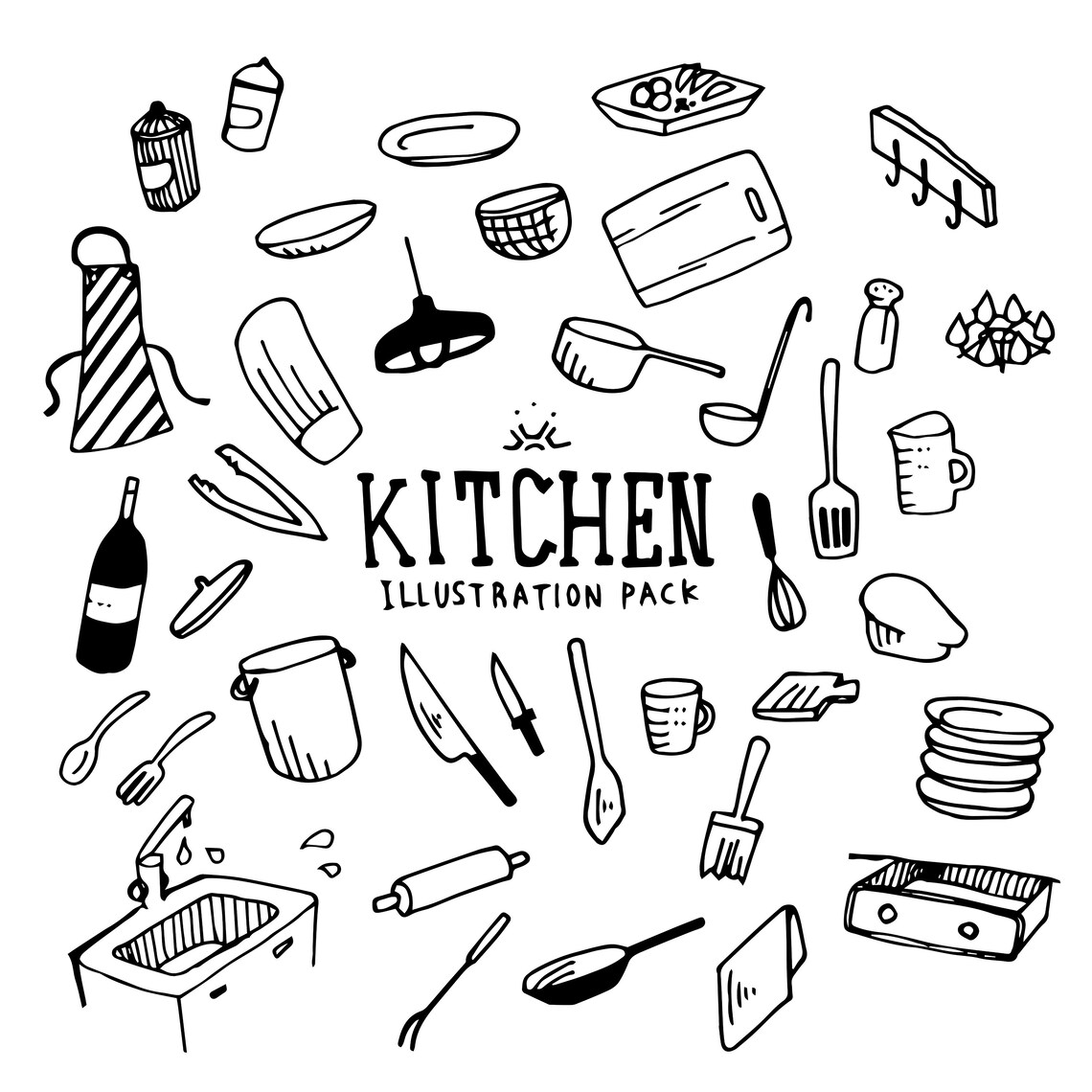 Kitchen Illustration Pack elements Handdrawing/food - Etsy