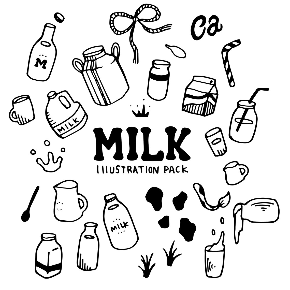 Milk Illustration Pack (elements, Handdrawing)/doodle Clip Art/hand ...