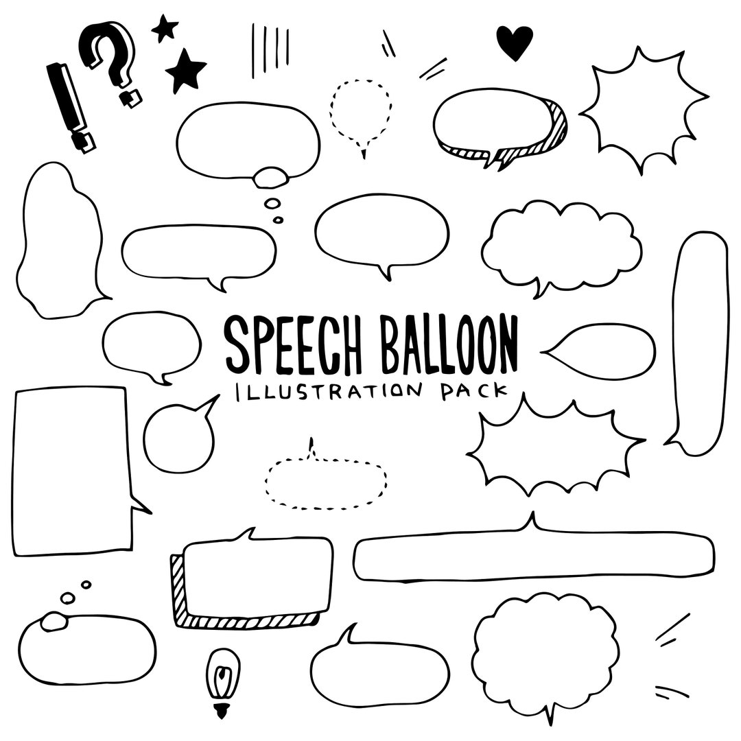 Speech Balloon Illustration Pack /speech Bubbles, Word Balloons/doodle ...