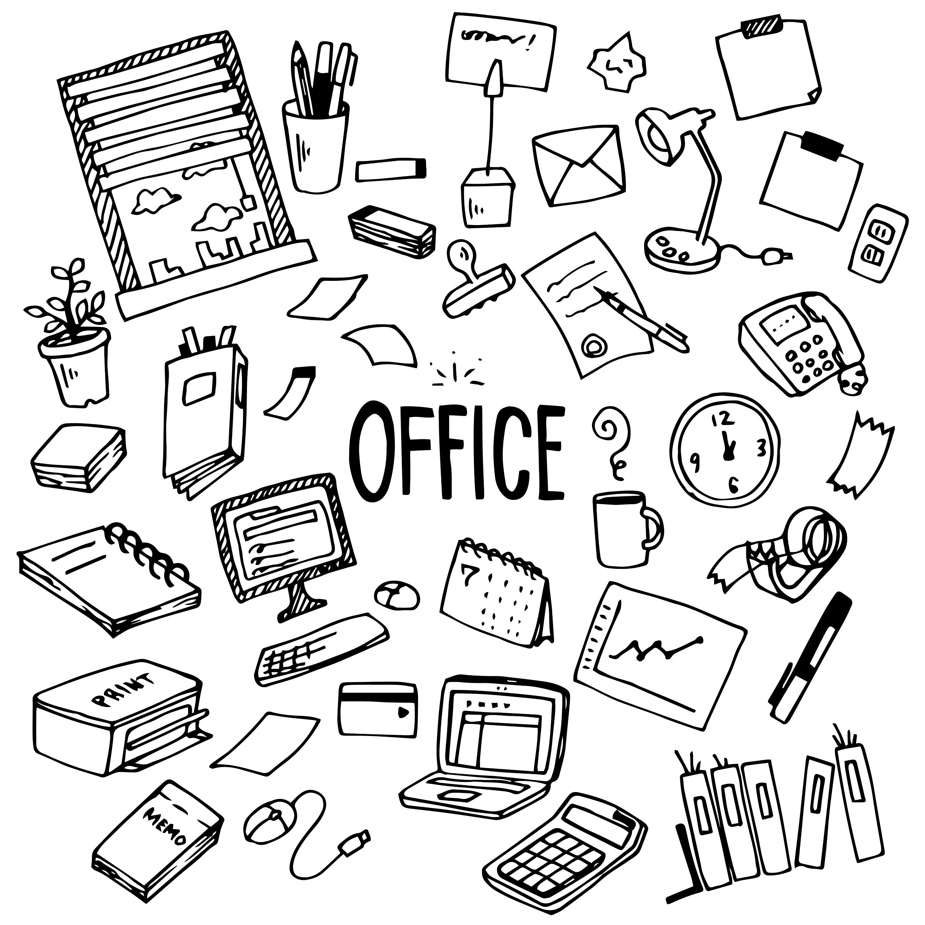 Office Illustration Pack (elements)/doodle Clip Art/hand Drawn/vector ...