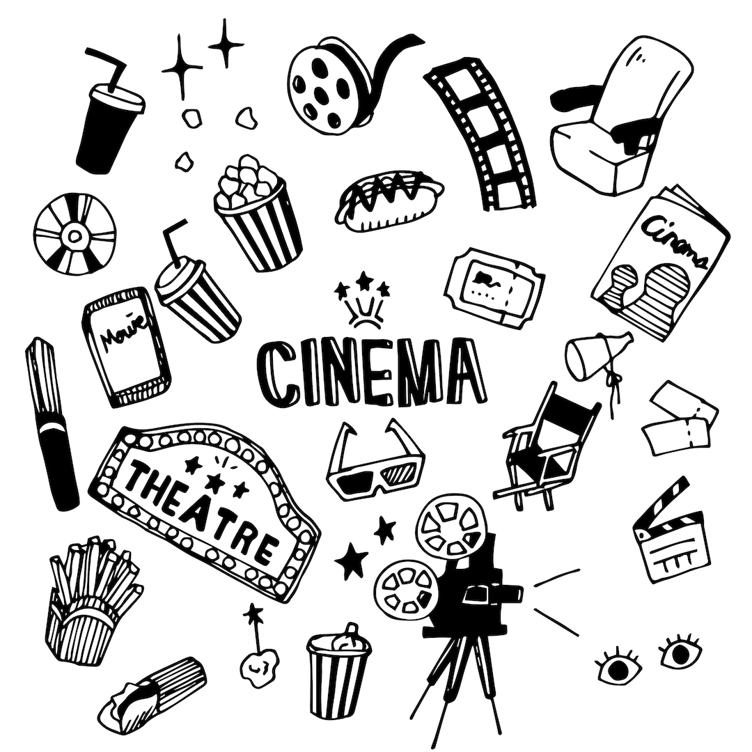 Cinema Illustration Pack elements, Handdrawing/movie, Film/doodle Clip ...