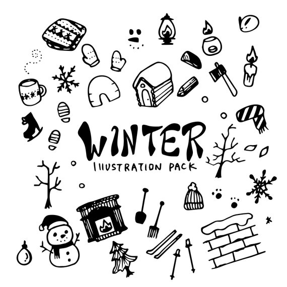 Winter Illustration Pack elements Handdrawing/doodle Clip | Etsy