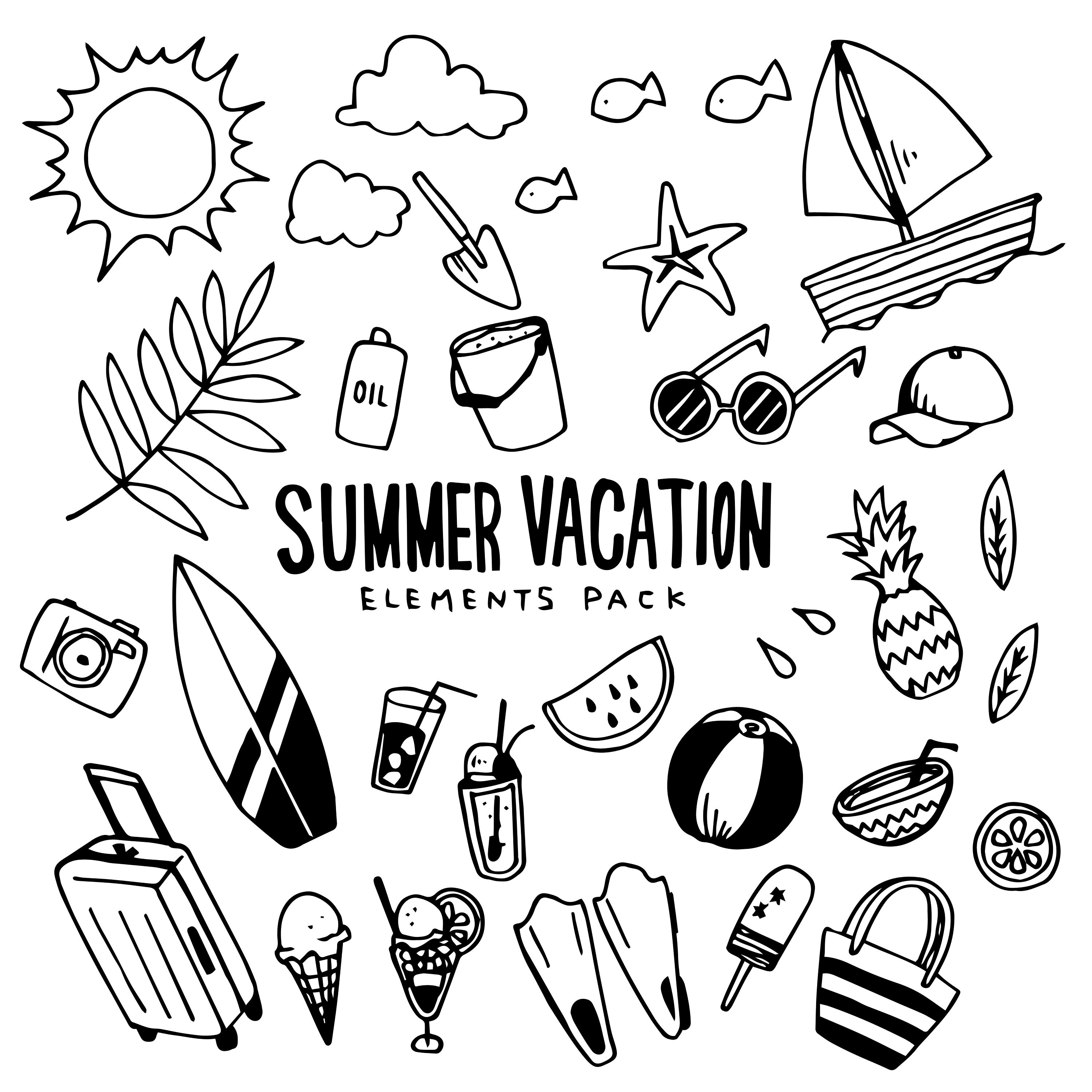 Summer Vacation Clip Art Black And White