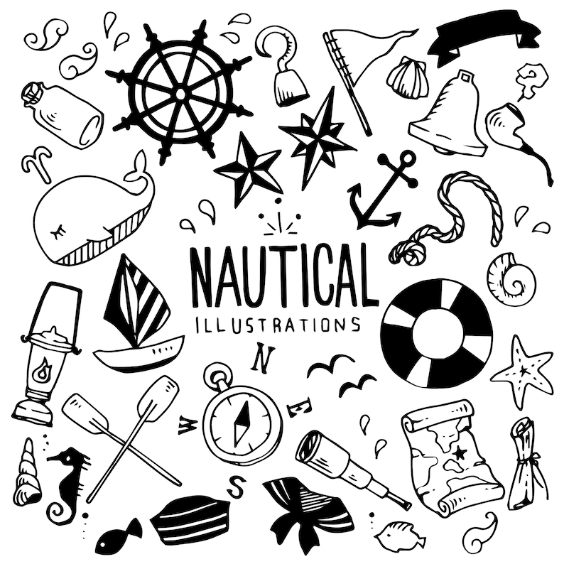 Nautical Illustration Pack (elements)/doodle Clip Art/hand Drawn/vector ...