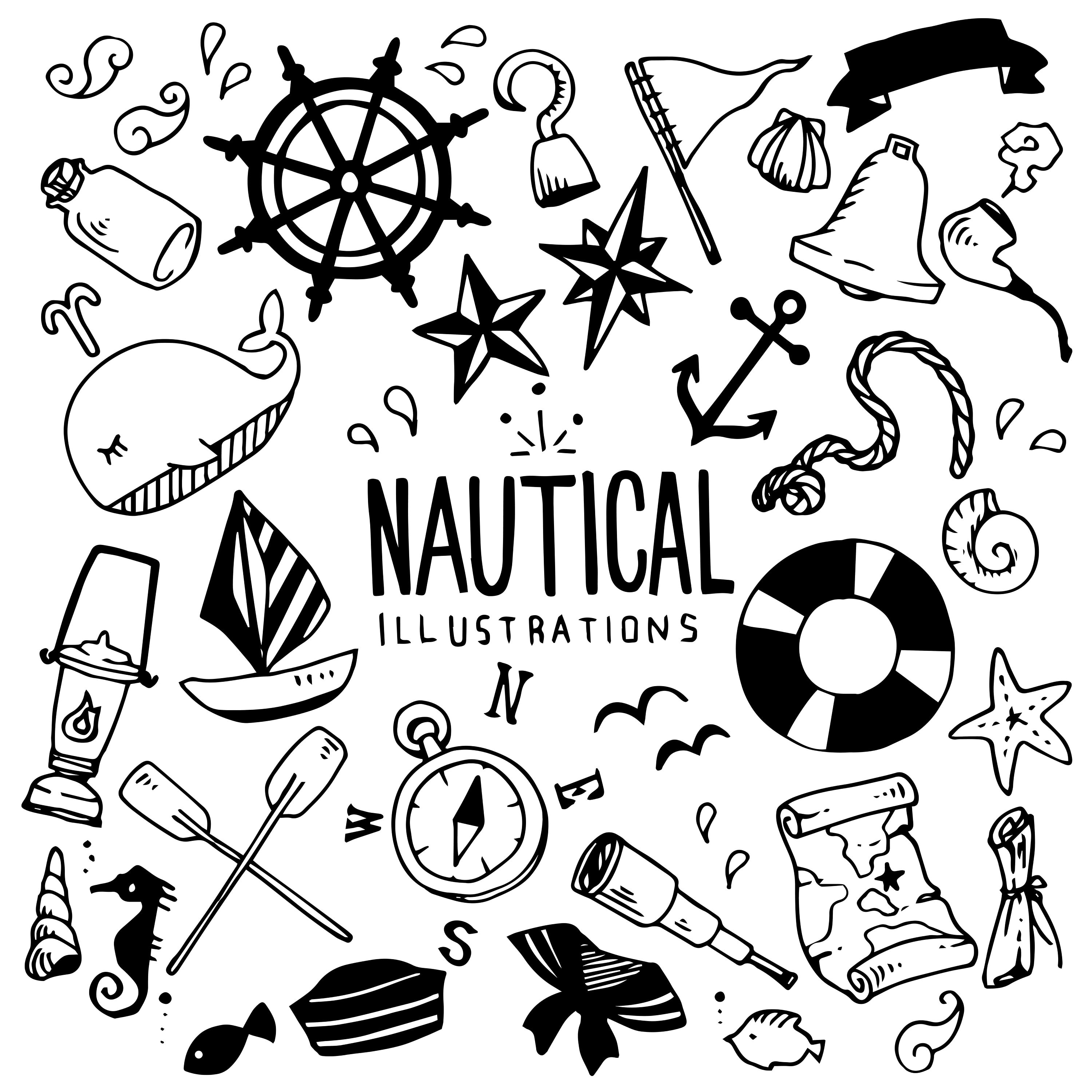 Nautical Illustration Pack (elements)/doodle Clip Art/hand Drawn/vector ...