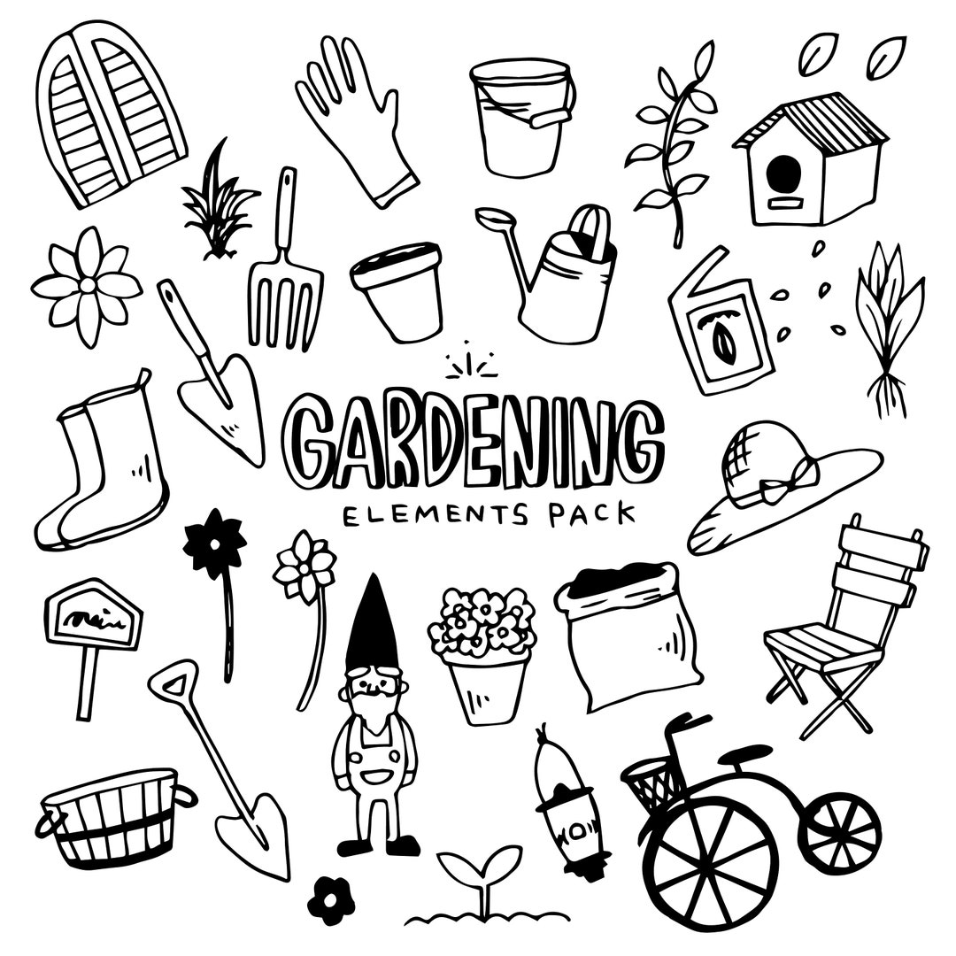 Gardening Illustration Pack (elements)/doodle Clip Art/hand Drawn ...