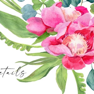 Watercolor Spring Flowers Clipart Pink Peonies Greenery Branches ...