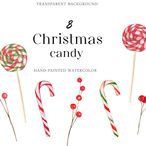 Watercolor Candy Cane Clipart Christmas Lollipops Xmas Sweets - Etsy
