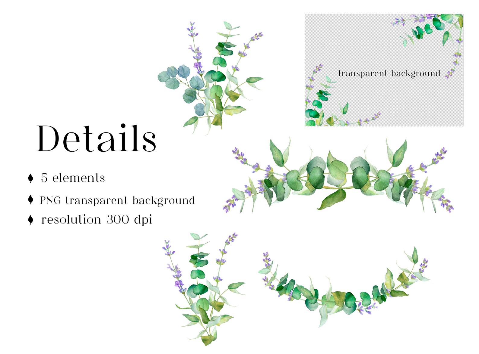 Eucalyptus Lavender Clipart Watercolor Frame Greenery - Etsy