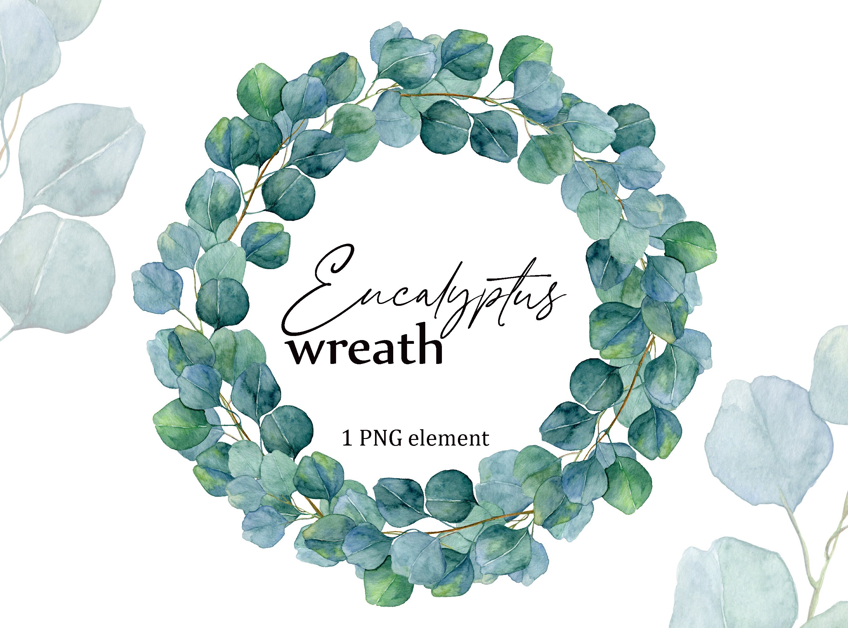 Watercolor Eucalyptus Wreath Foliage Leaves Clipart PNG Greenery Frame ...