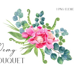 Watercolor Spring Flowers Clipart Pink Peonies Greenery Branches ...