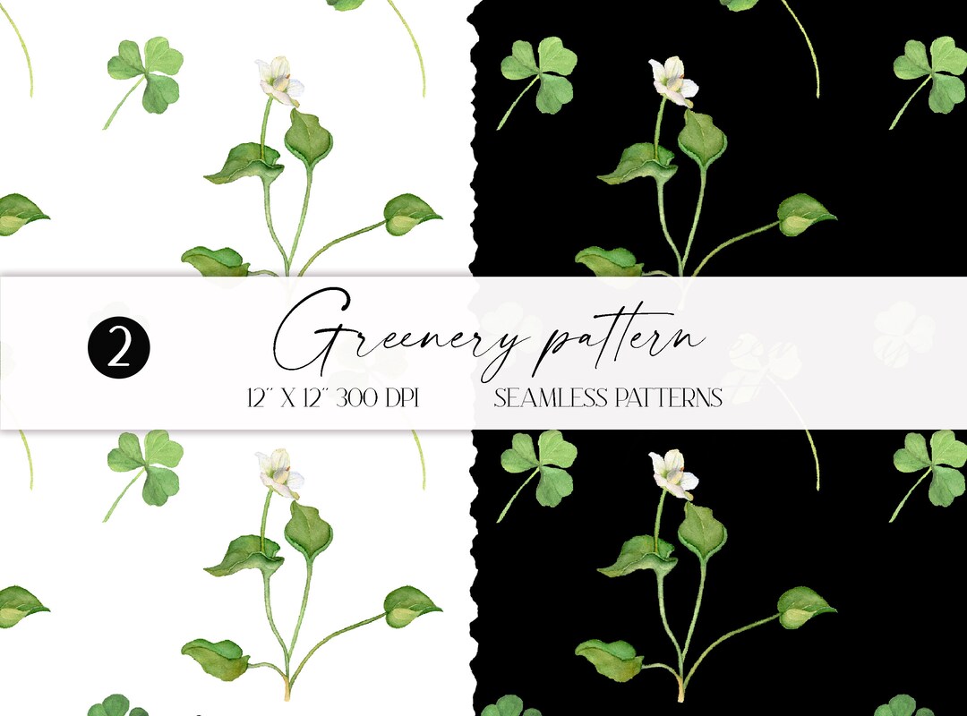 Watercolor Wildflower Digital Paper Greenery Leaves Clover Grass of ...