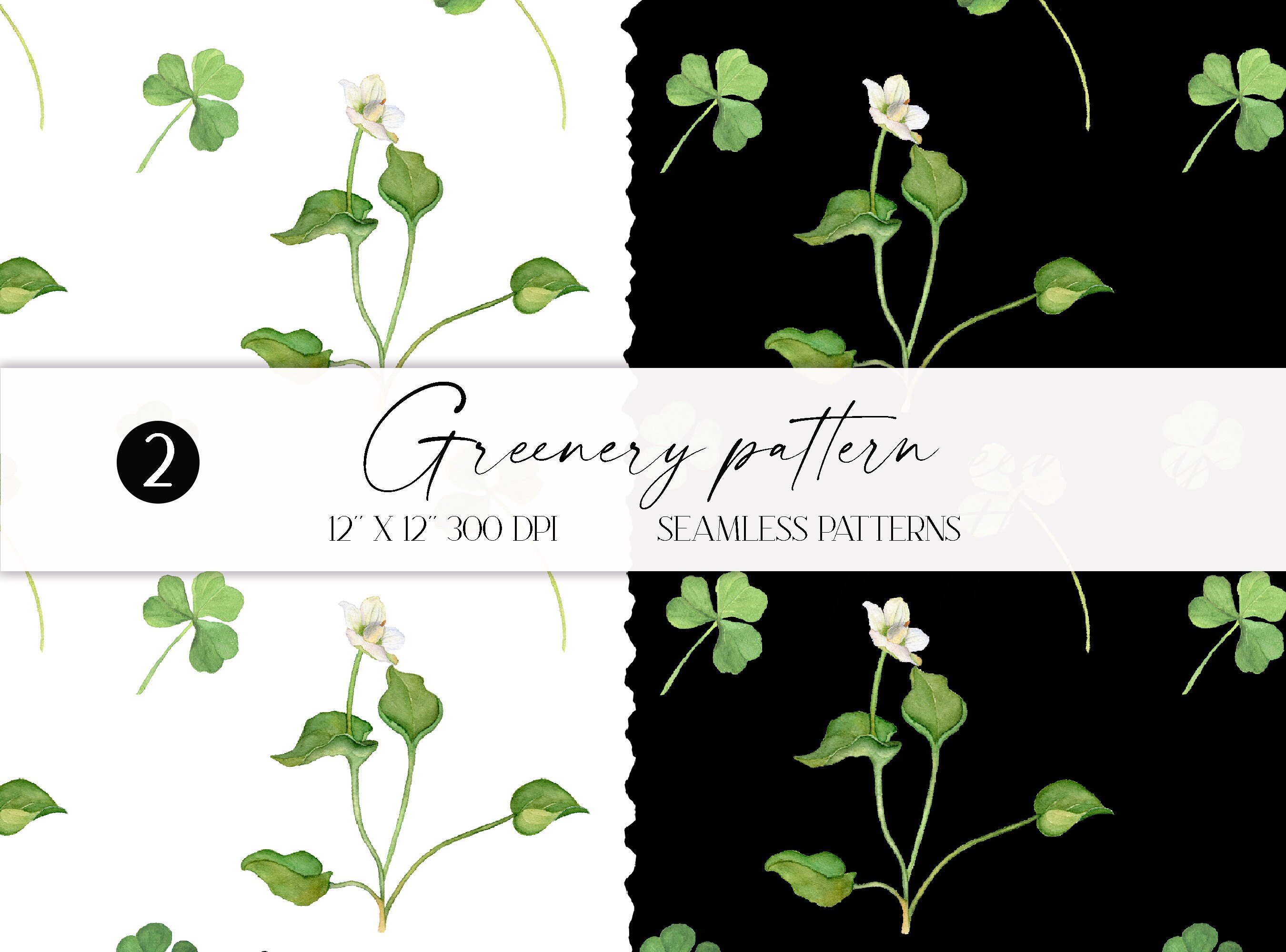 Watercolor Wildflower Digital Paper Greenery Leaves Clover - Etsy