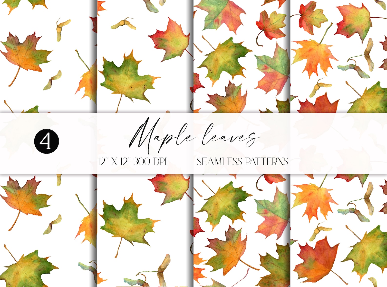 Watercolor Maple Leaves Fall Seamless Patterns Autumn Digital Paper ...