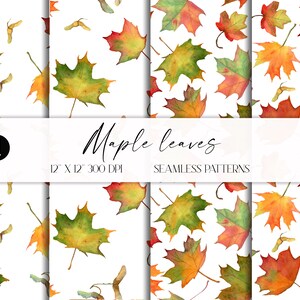 Watercolor Maple Leaves Fall Seamless Patterns Autumn Digital Paper ...