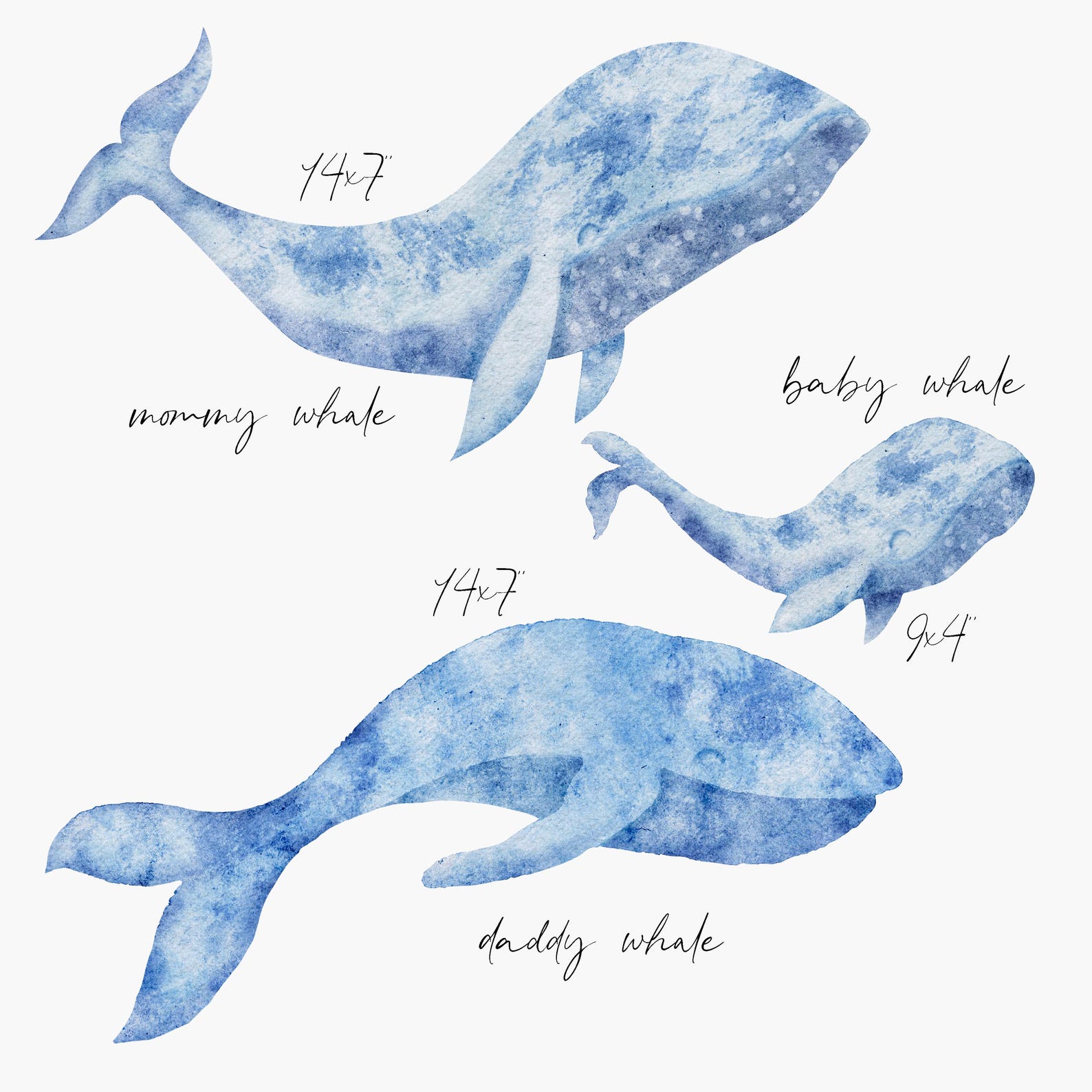 Watercolor Whale Family Whimsical Ocean Animals Character Handpainted ...