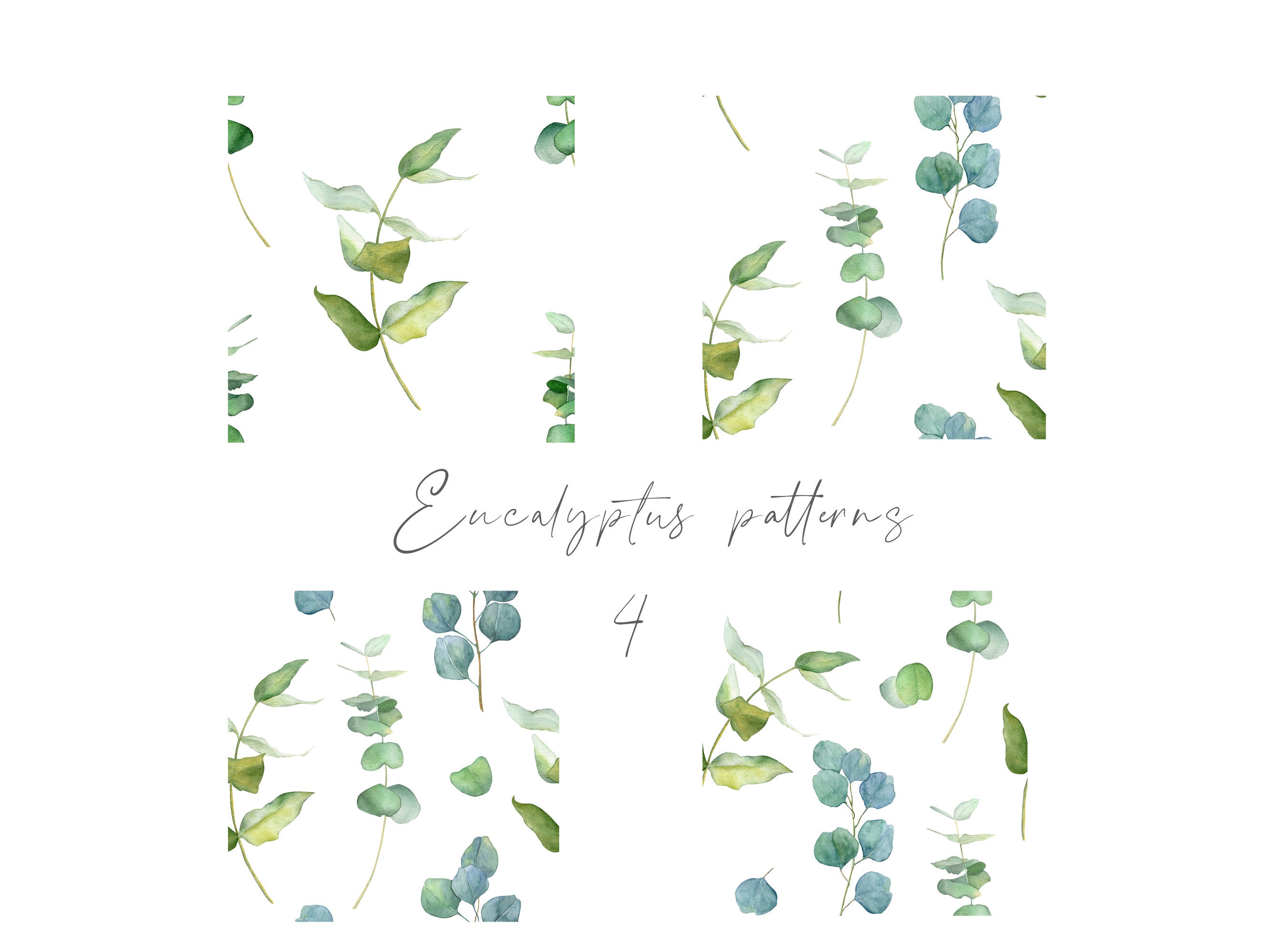 Watercolor Eucalyptus Clipart: Gold Frames, Greenery (digital Download ...
