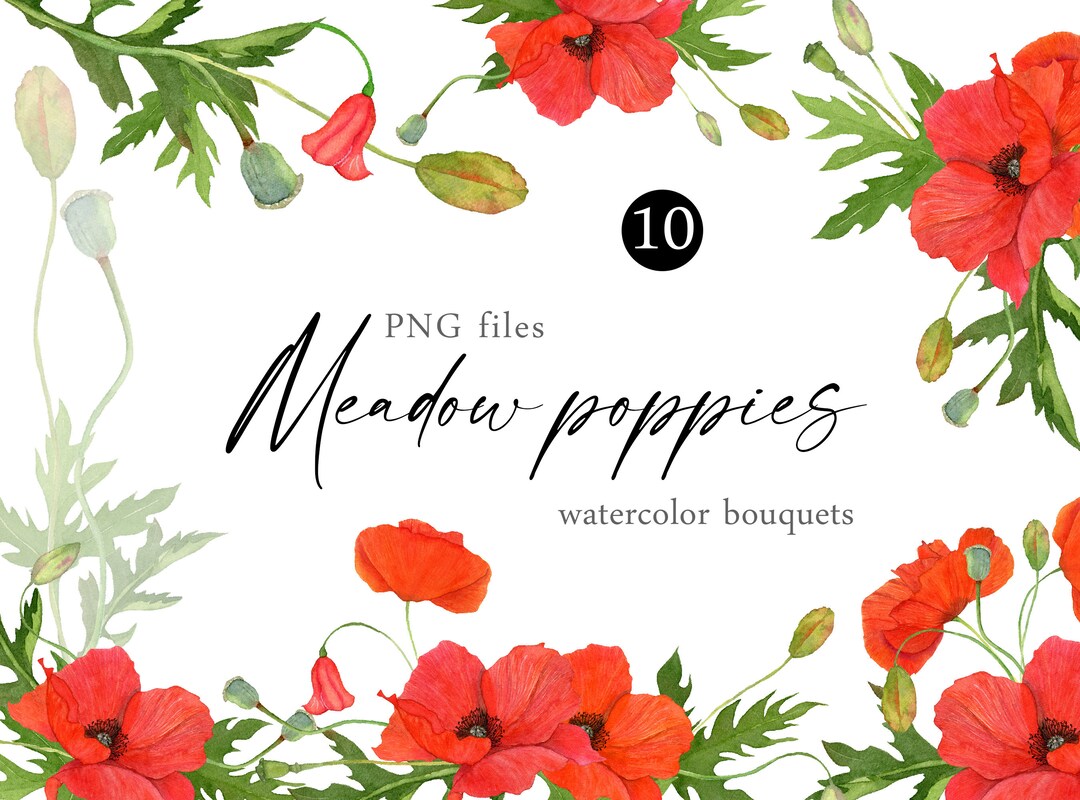 Watercolor Red Florals Clipart Bouquet Red Flowers Digital Painted ...