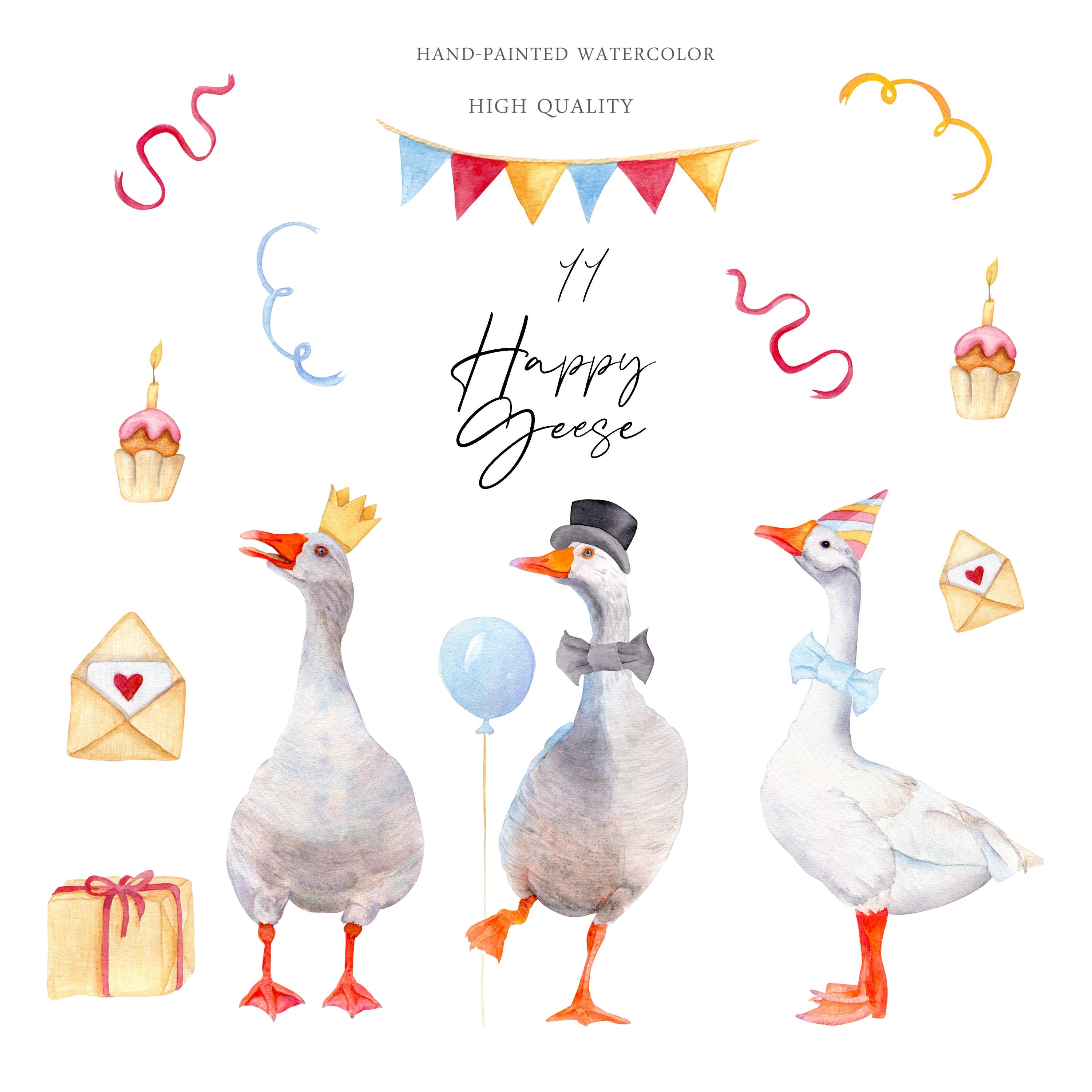 Watercolor Birthday Party Fun White Goose Handpainted Nursery Art ...
