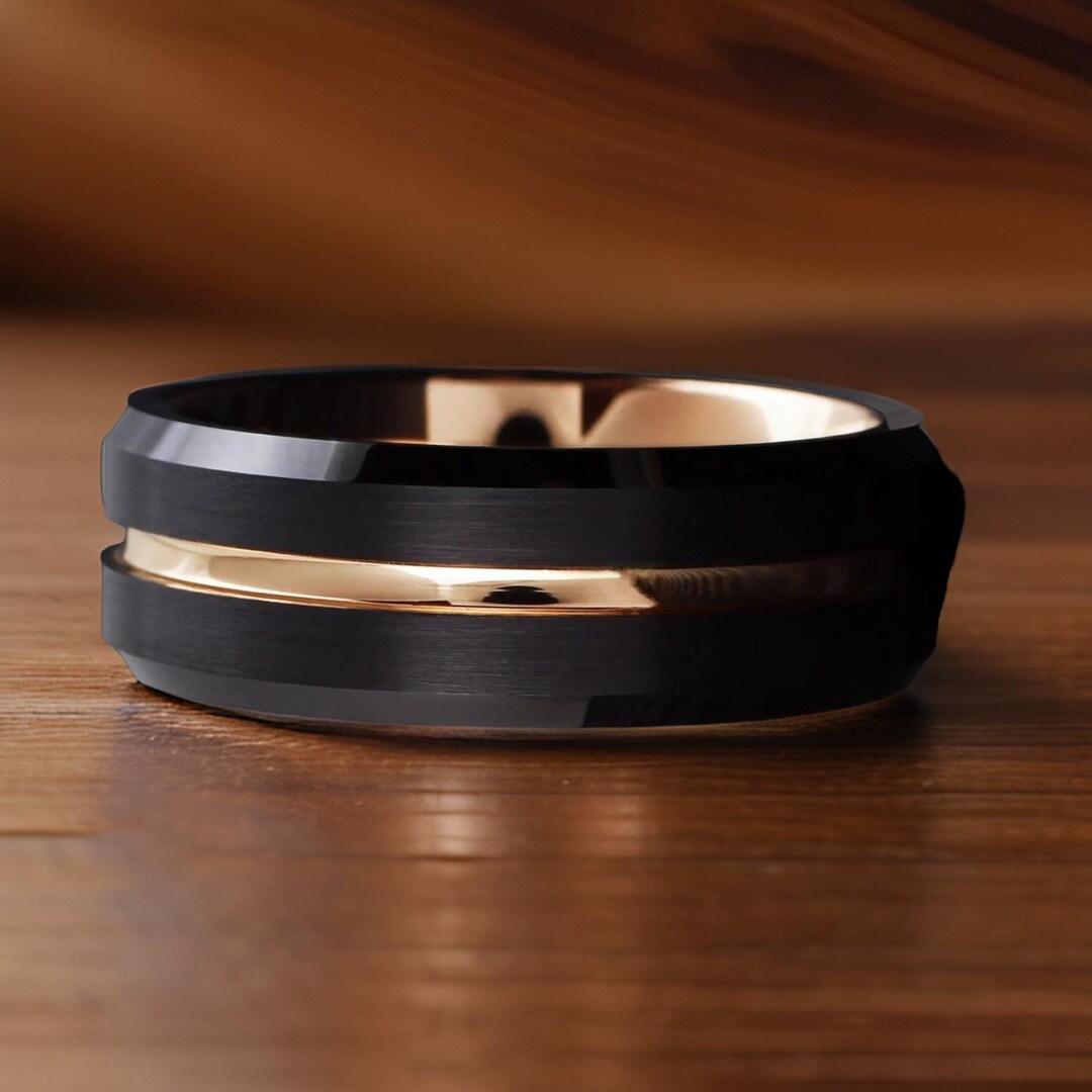 Rose Gold Tungsten Ring. Modern Ring for Mens. the Thin Gold Line Ring ...