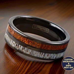 Moose Antler Ring With Bourbon Wood - Matching Rings for Couples - Etsy