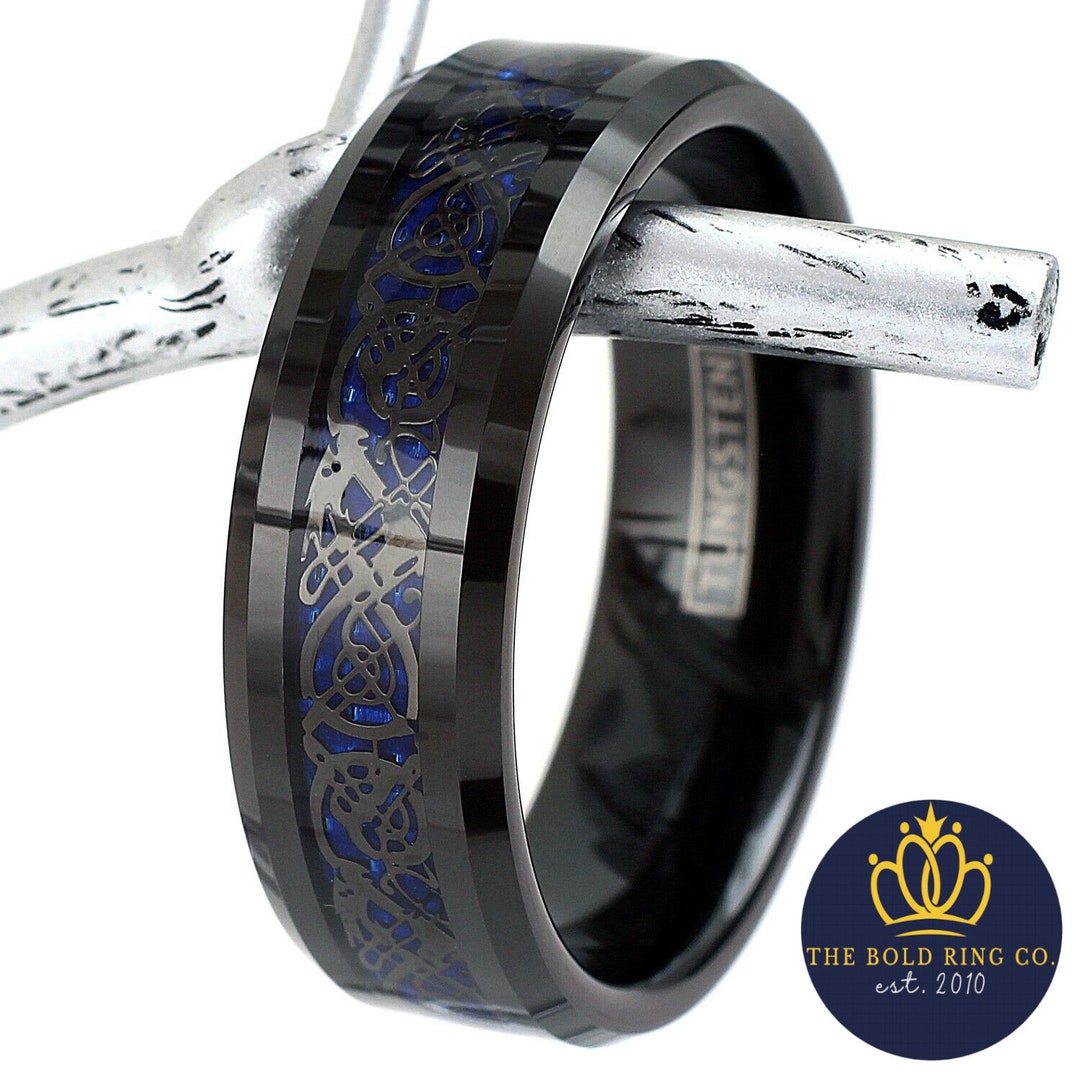 6mm-8mm Celtic Knot Ring, Blue Carbon Fiber Weave & Celtic Dragon ...
