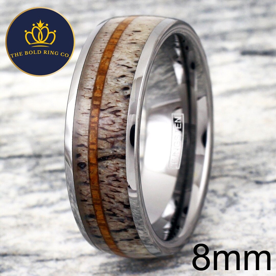 Moose Antler Rings, With Whiskey Wood, Deer Antler Engagement Ring, Moose Horn Wedding Ring ...