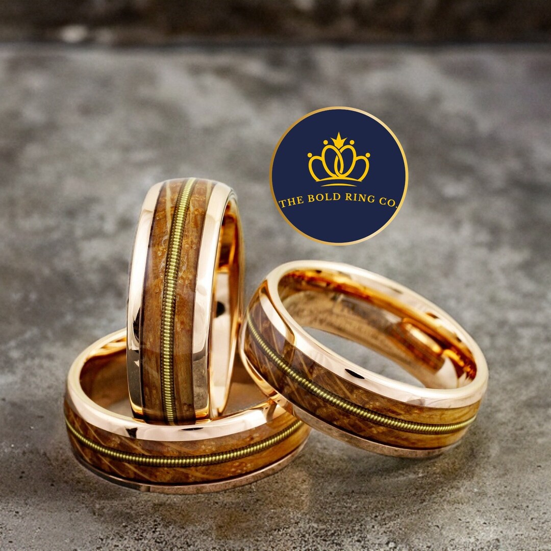 Guitar String Ring, Musician Gift, Rose Gold Plated Ring With Whiskey ...