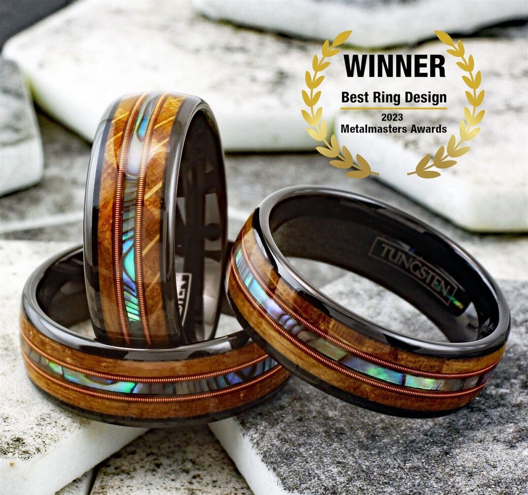 Whiskey Barrel Wood Ring, Guitar Strings, & Abalone Shell Inlay ...