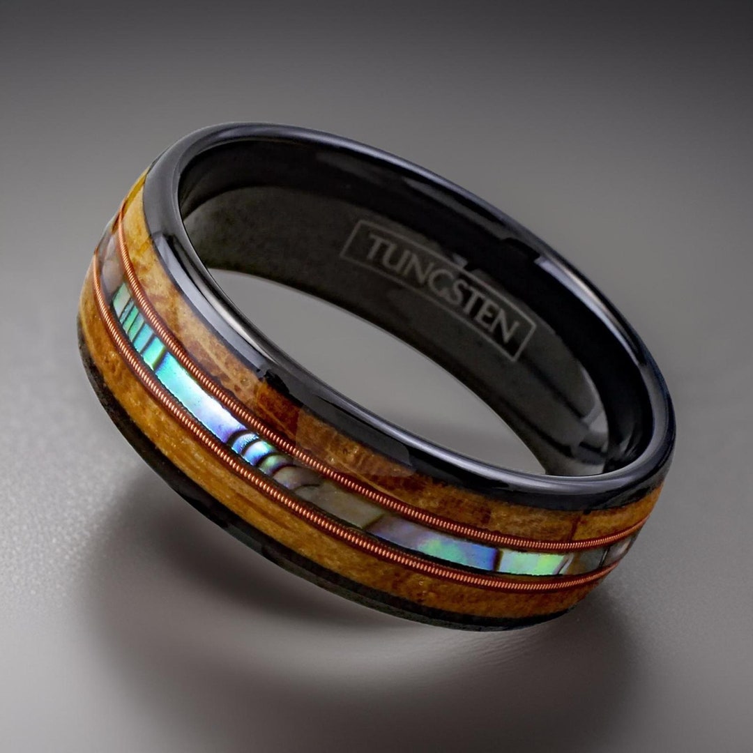 Whiskey Barrel Wood Ring, Guitar Strings, & Abalone Shell Inlay ...