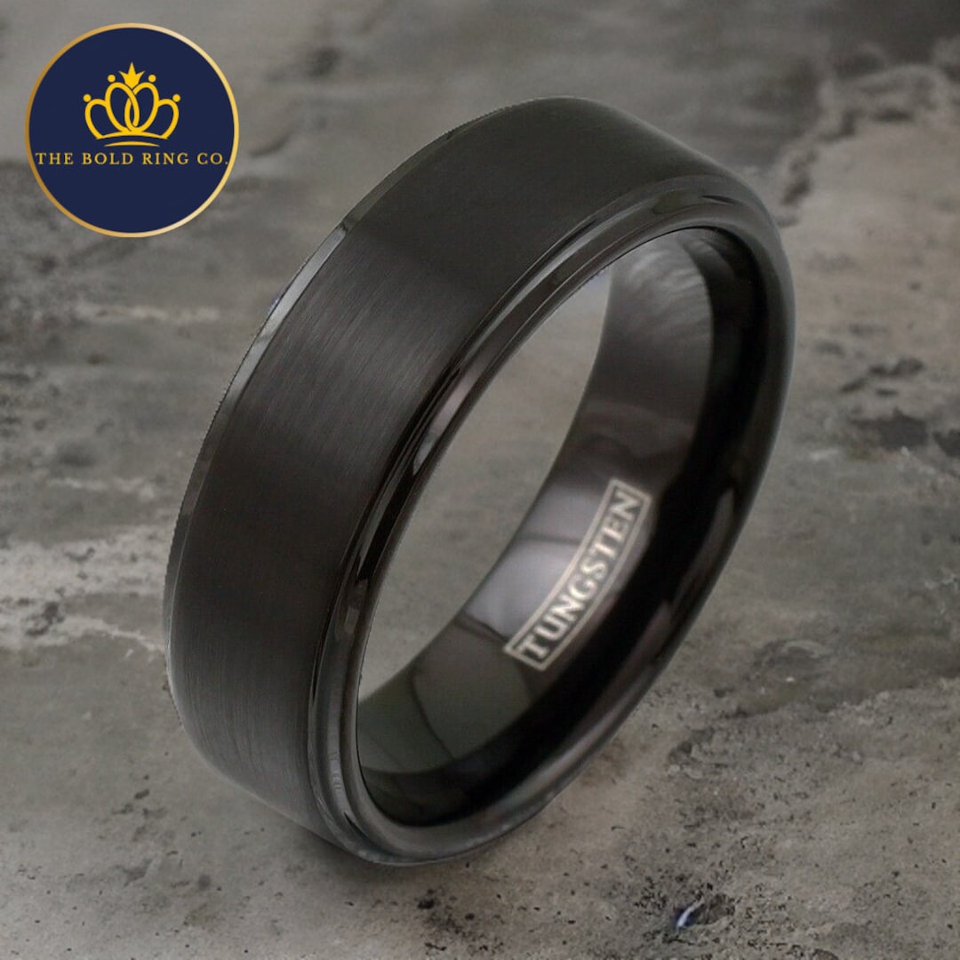 Black Wedding Band, Modern Black Ring, Black Wedding Rings, Black ...