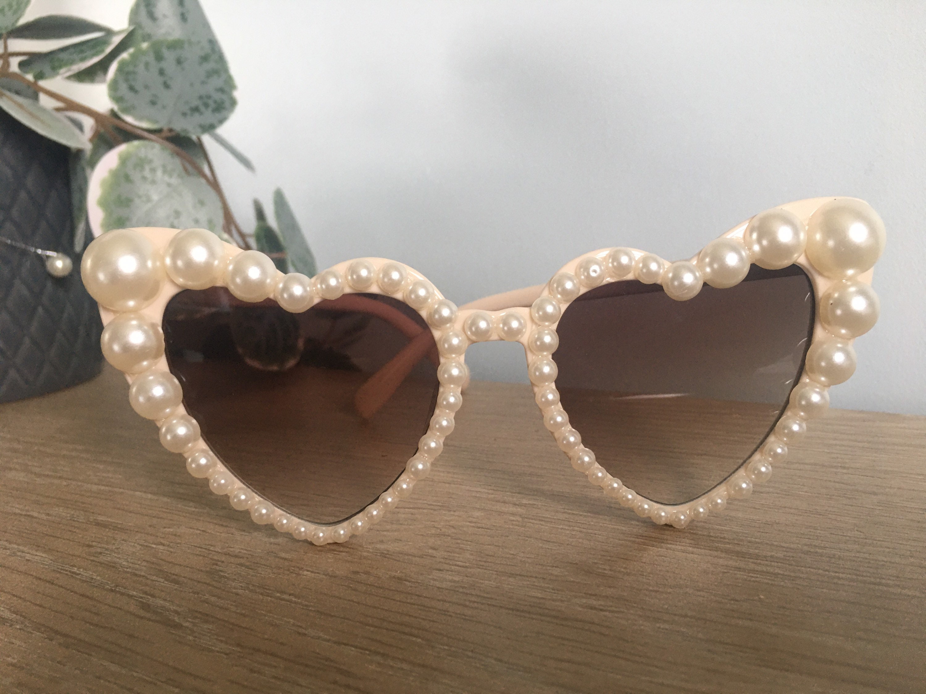Ivory pearl heart shaped cat eye bride sunglasses hen do | Etsy