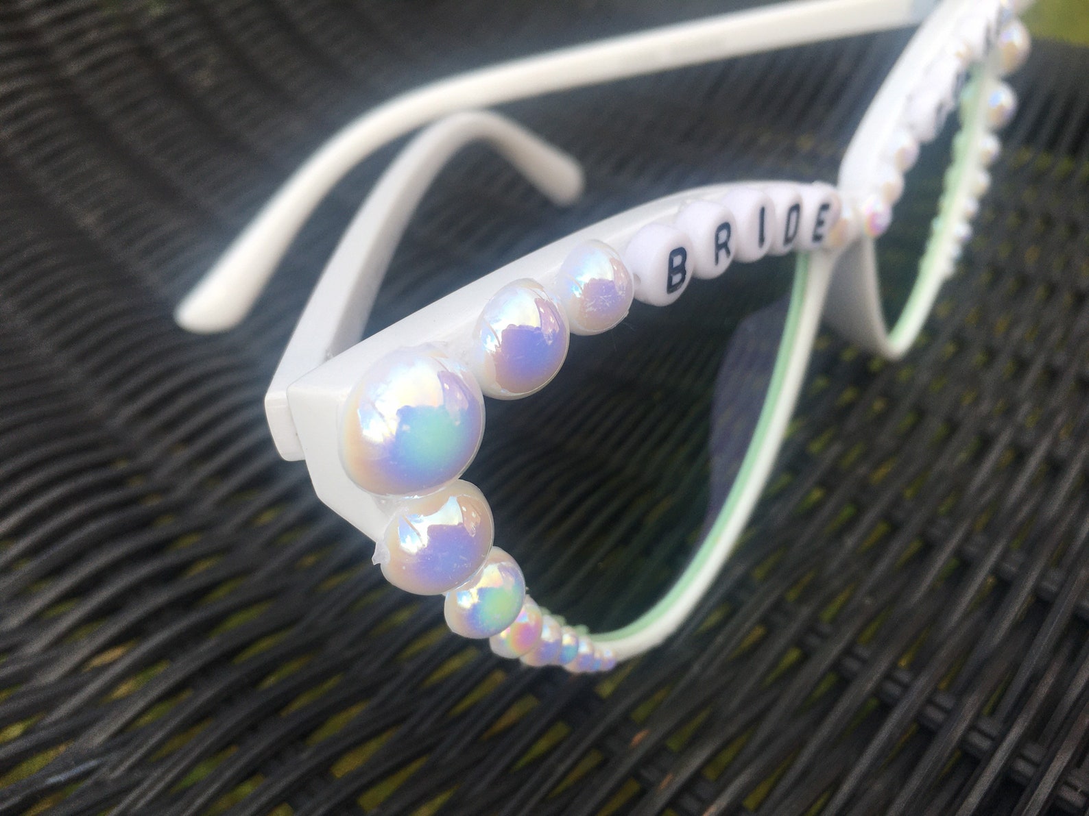 White Cat Eye Flash Mirrored Lenses Bride Sunglasses With | Etsy