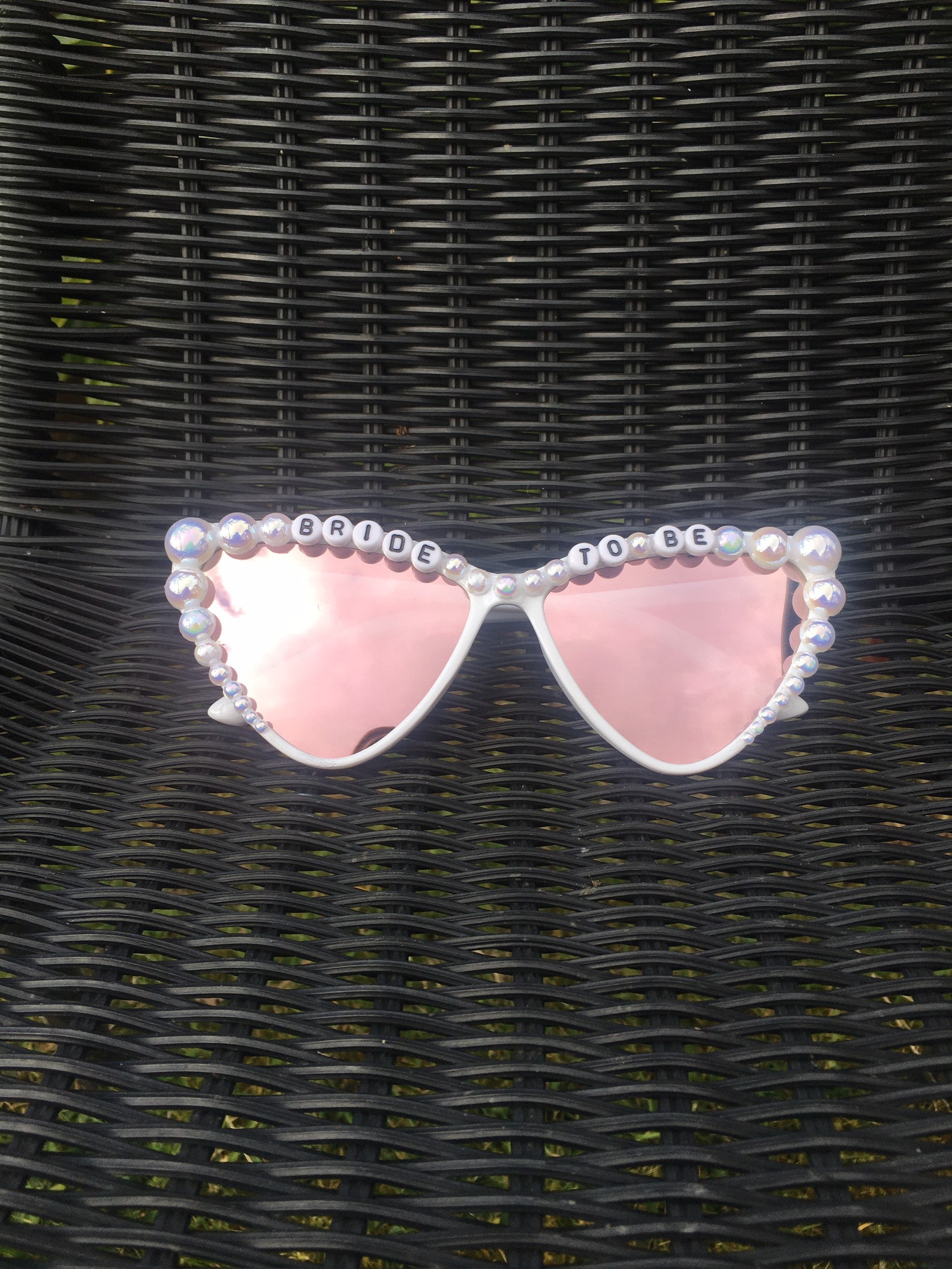 White Cat Eye Flash Mirrored Lenses Bride Sunglasses With | Etsy