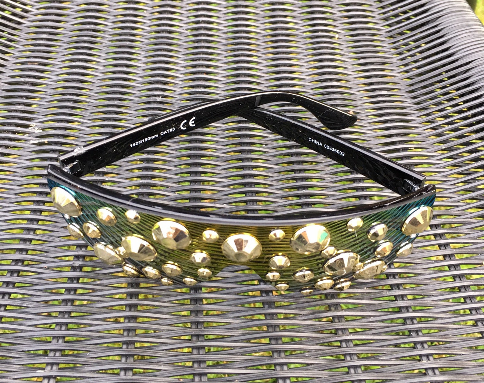 Gold studded shield style visor sunglasses festival | Etsy