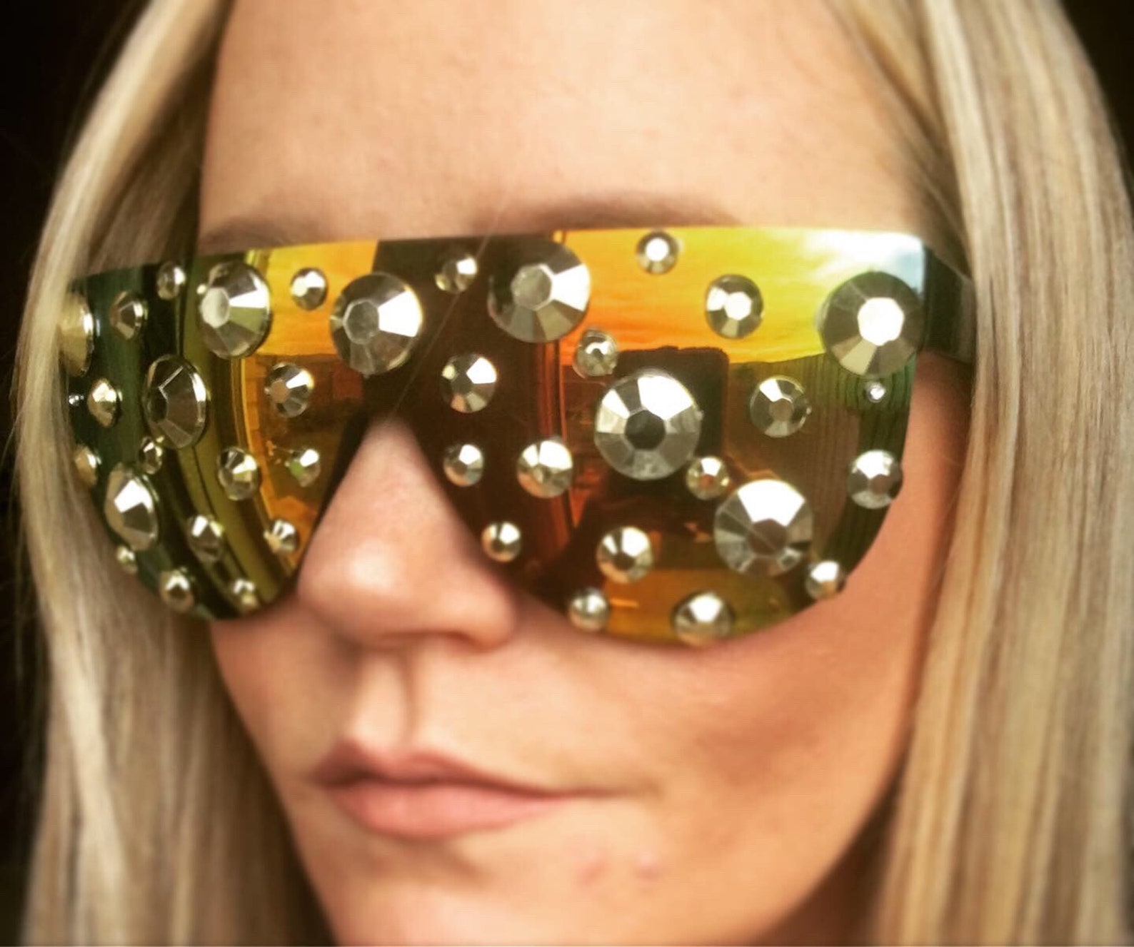 Gold studded shield style visor sunglasses festival | Etsy