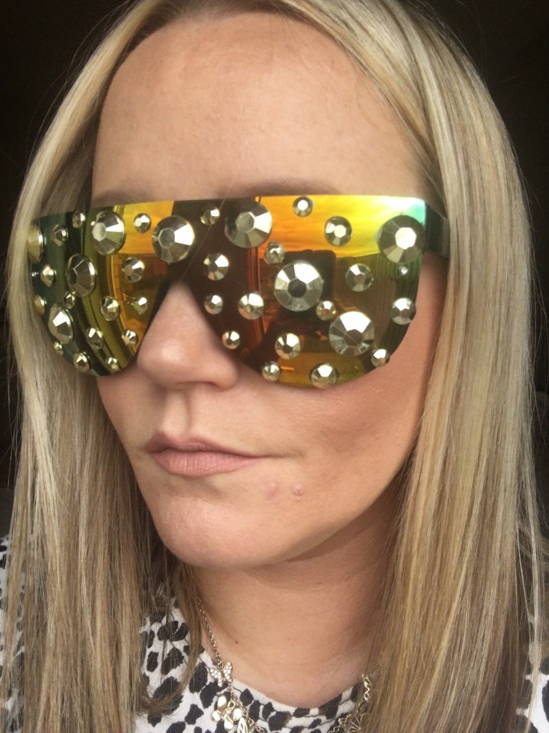 Gold Studded Shield Style Visor Sunglasses Festival - Etsy