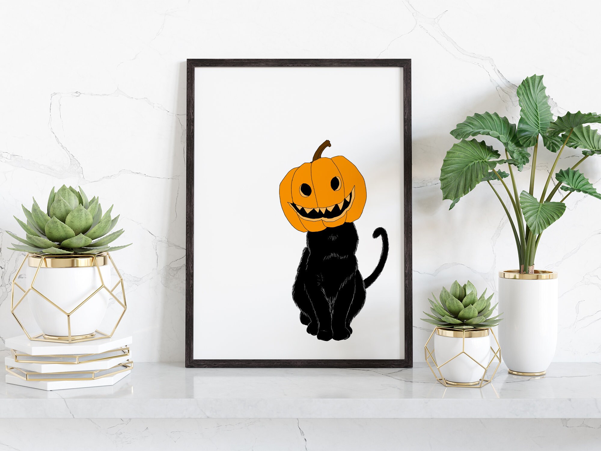 Pumpkin Black Cat _ Halloween Print _ All Hallow's Eve Poster _ Cute ...