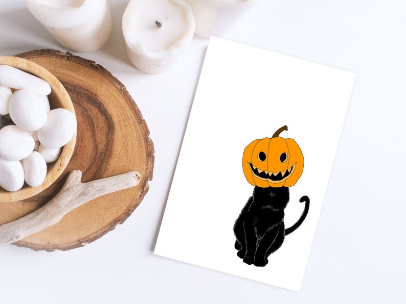 Pumpkin Black Cat _ Halloween Print _ All Hallow's Eve Poster _ Cute ...