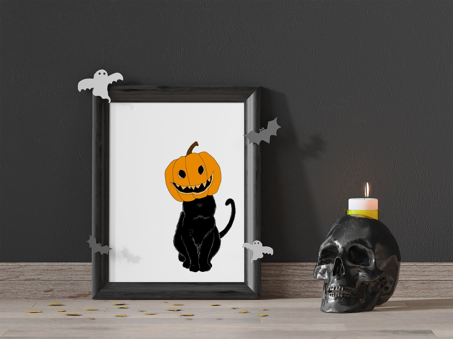 Pumpkin Black Cat _ Halloween Print _ All Hallow's Eve Poster _ Cute ...