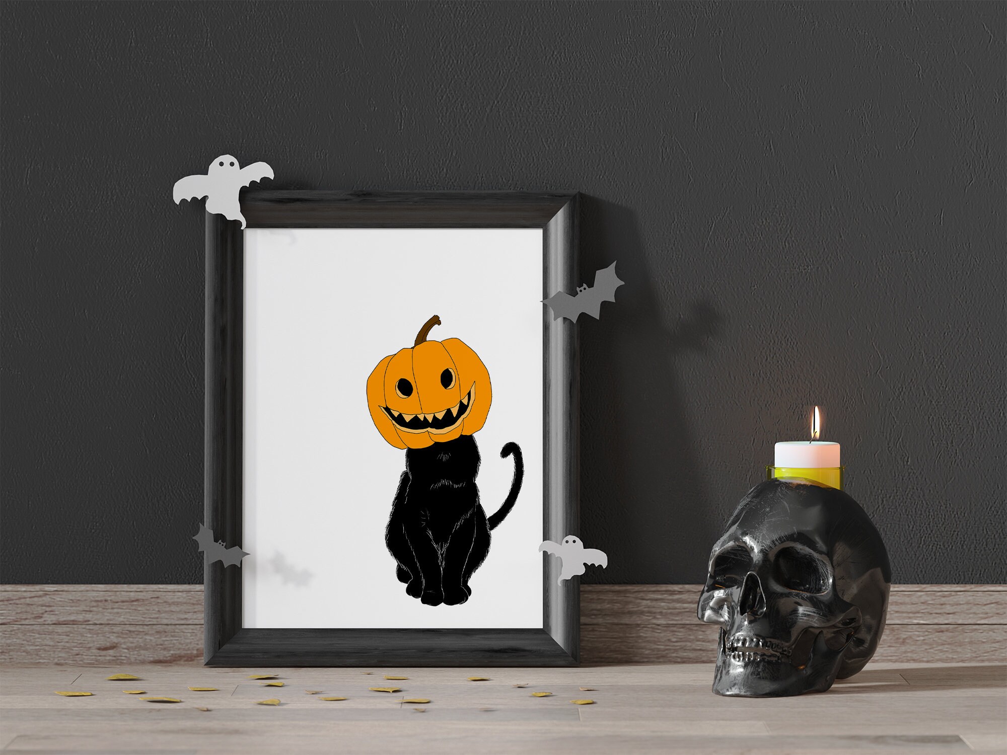 Pumpkin Black Cat _ Halloween Print _ All Hallow's Eve Poster _ Cute ...