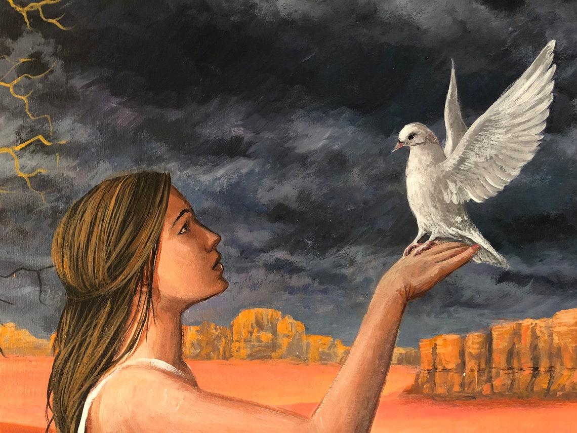 Peace in Faith Acrylic Painting - Woman With Dove, Apocalyptic ...