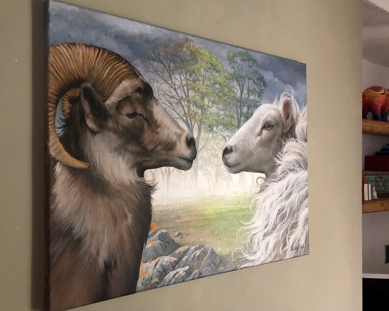 Original Art - the Sheep and the Goat - Original Acrylic Painting on ...
