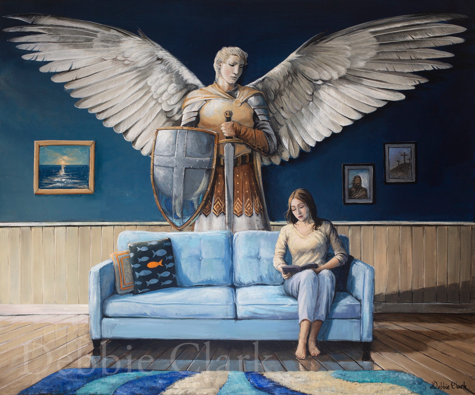 Heavenly Protection Giclee Art Print: Angel and Woman, Psalm 91 (11" X ...