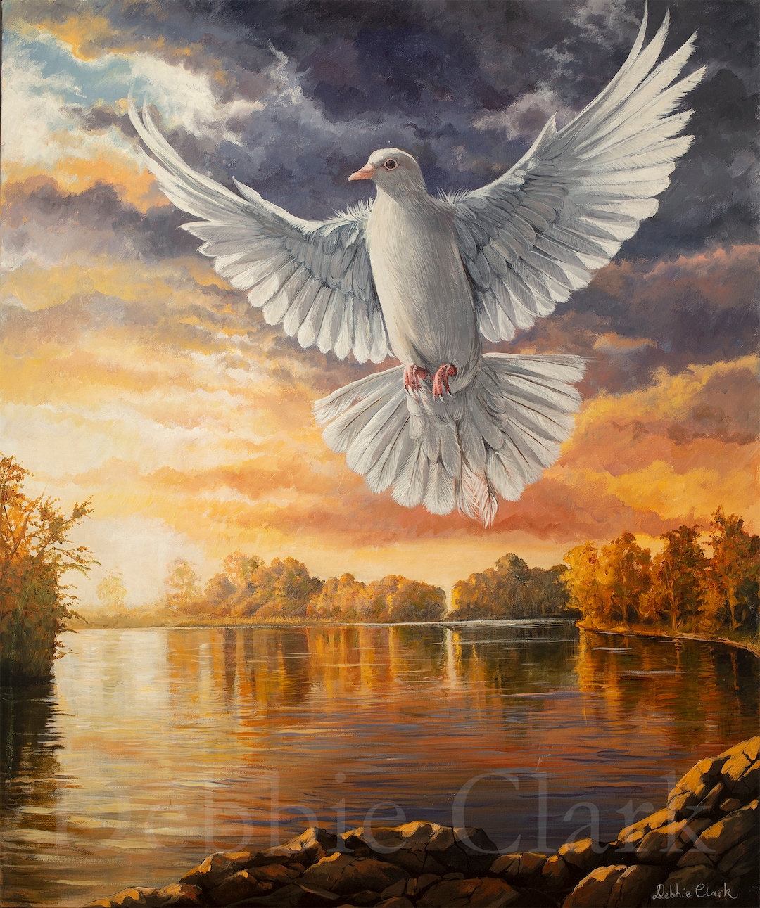 Original Art Dove Over Water Christian Art - Etsy