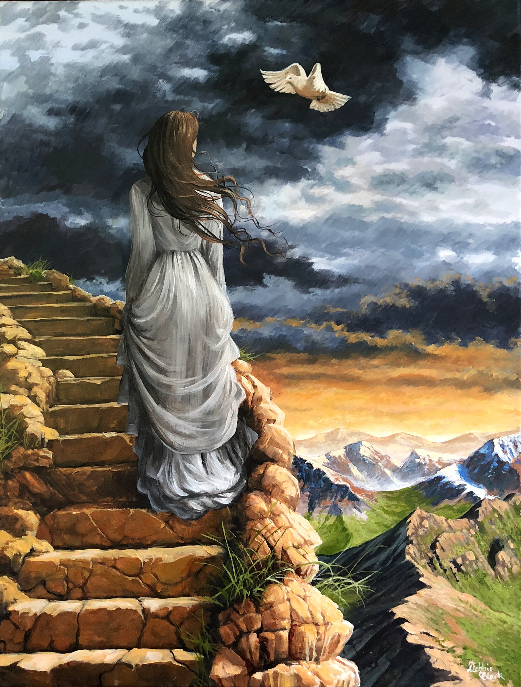 Overcoming the World - Art Print - Woman Climbing Stairs - Limited ...